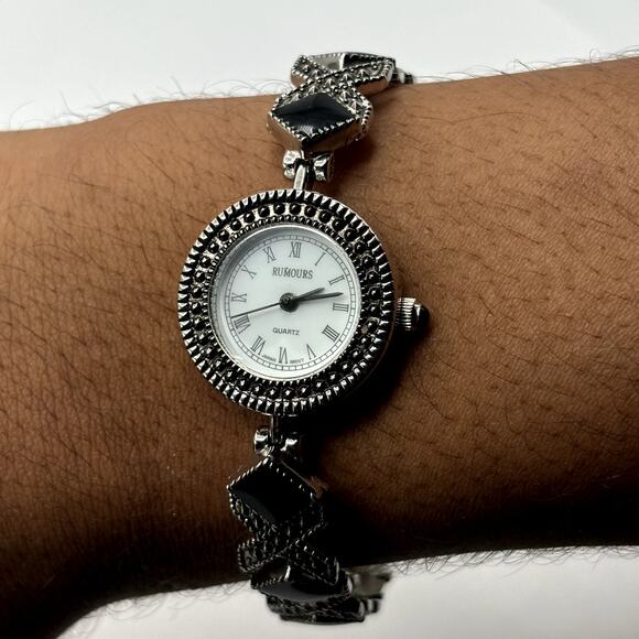 Rumours | Accessories | Vintage Silver Black Watch | Poshmark